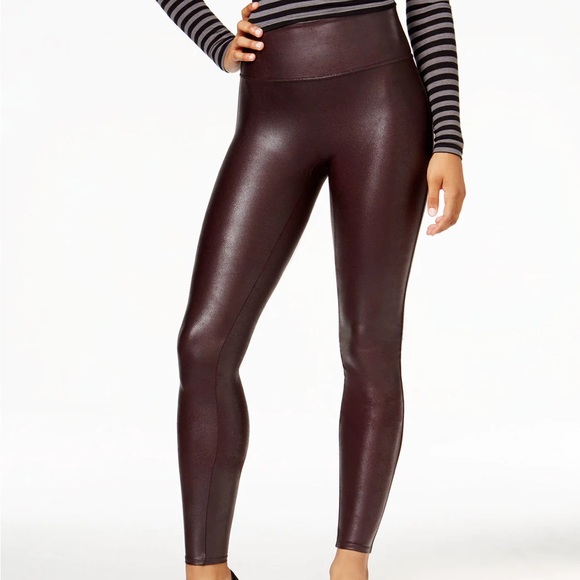 SPANX | Pants & Jumpsuits | Spanx Burgundy Faux Leather Leggings | Poshmark
